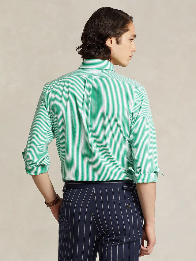 RALPH LAUREN - Camicia in Popeline Elasticizzato a Righe Verde/Bianco ...