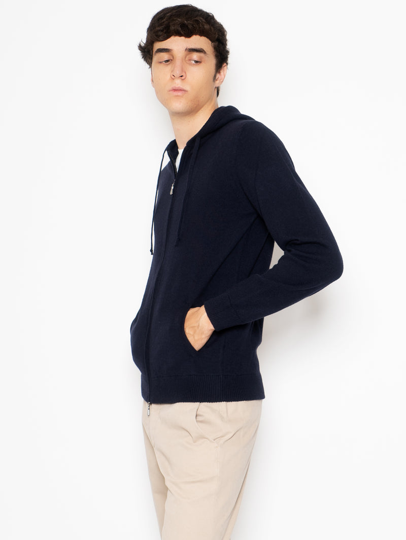 ALPHA STUDIO - Maglia con Cappuccio e Zip Blu Notte – TRYME Shop